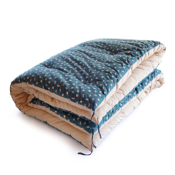 Japanese Futon Quilt, Artisan Handmade (Fabric: Suzuneko pattern Blue ...