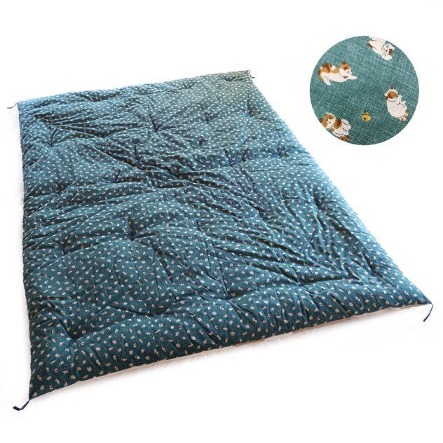 Japanese Futon Quilt, Artisan Handmade (Fabric: Suzuneko pattern Blue ...